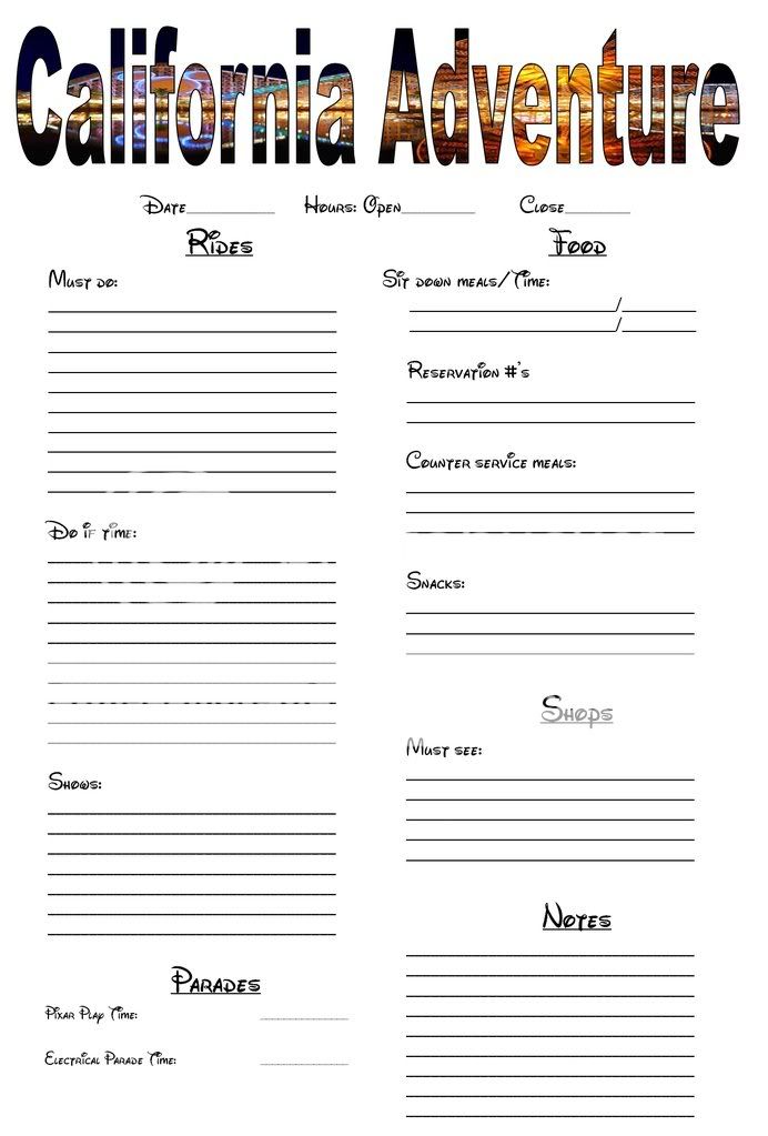 Planning Notebook Pages | The DIS Disney Discussion Forums - DISboards.com